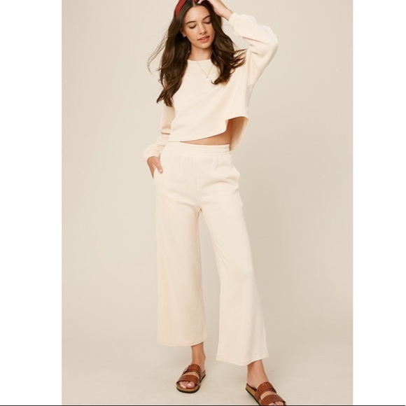 Listicle | Intimates & Sleepwear | Knit Off White Sweatsuit Wide Leg ...